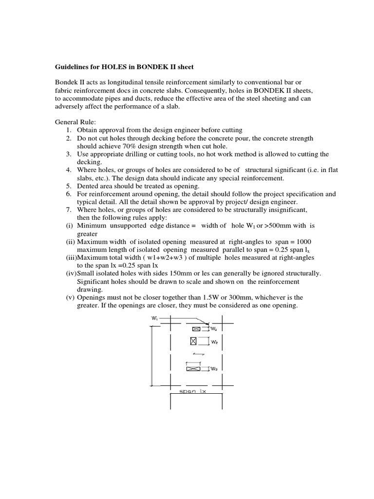 Bondek II Sheet Hole Guidelines | PDF | Concrete | Building Engineering