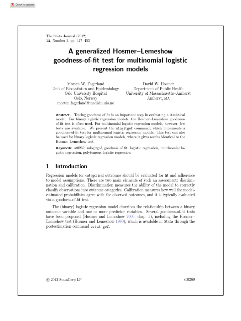 A Generalized Hosmer-Lemeshow | PDF | Logistic Regression | Regression ...