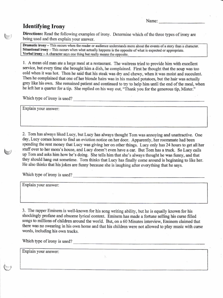 ENG1D - Identifying Irony | PDF | Irony