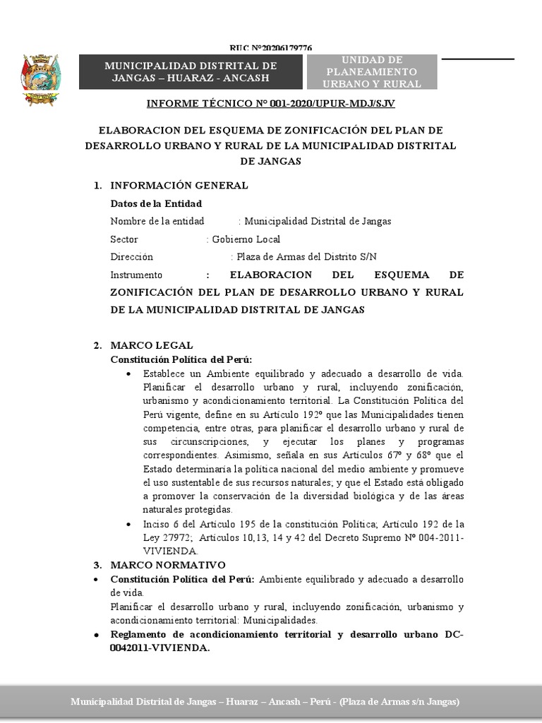 Informe Tecnico 001 | Descargar gratis PDF | Planificación urbana | Desarrollo sostenible