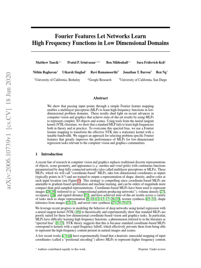 Fourier Features Let Networks Learn High Freq Funcs In Low Dim Domains Pdf Eigenvalues And 4591
