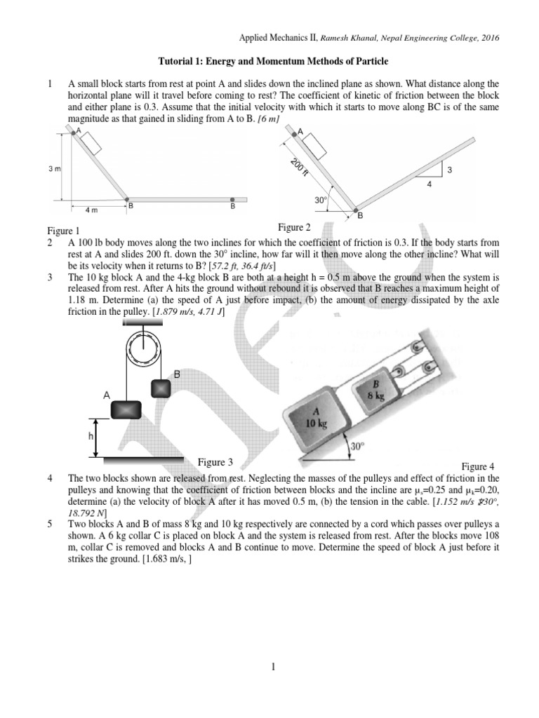 Tutorial 1: Energy and Momentum Methods of Particle: Applied Mechanics II, Ramesh Khanal, Nepal ...
