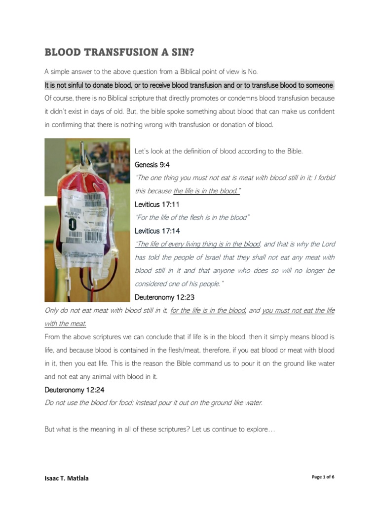 Blood Transfusion: A Biblical Perspective | PDF | Religion & Spirituality