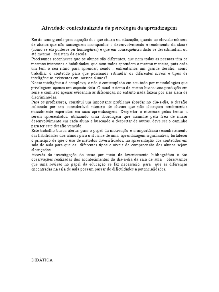 Atividade Contextualizada Da Psicologia Da Aprendizagem | PDF ... Atividade Contextualizada Da Psicologia Da Aprendizagem | PDF ...