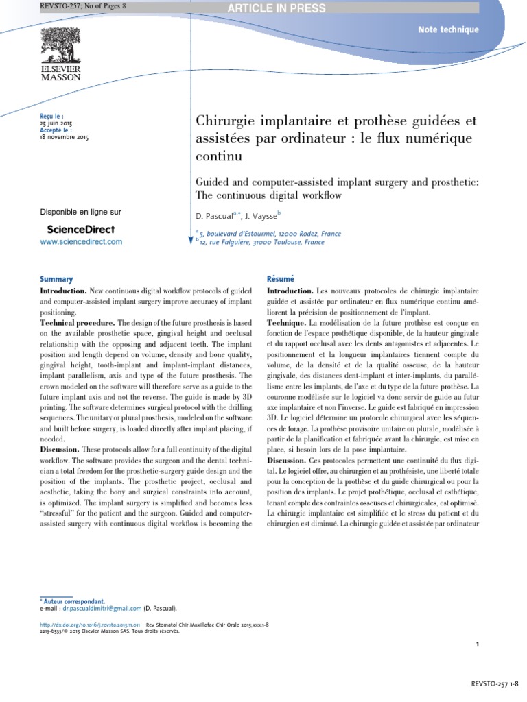 Chirurgie implantaire : flux numérique continu | PDF | Implant dentaire ...