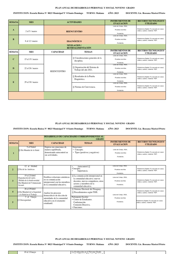 Anual Desarrollo 9no 2021 Ok | PDF | Evaluación | Paraguay