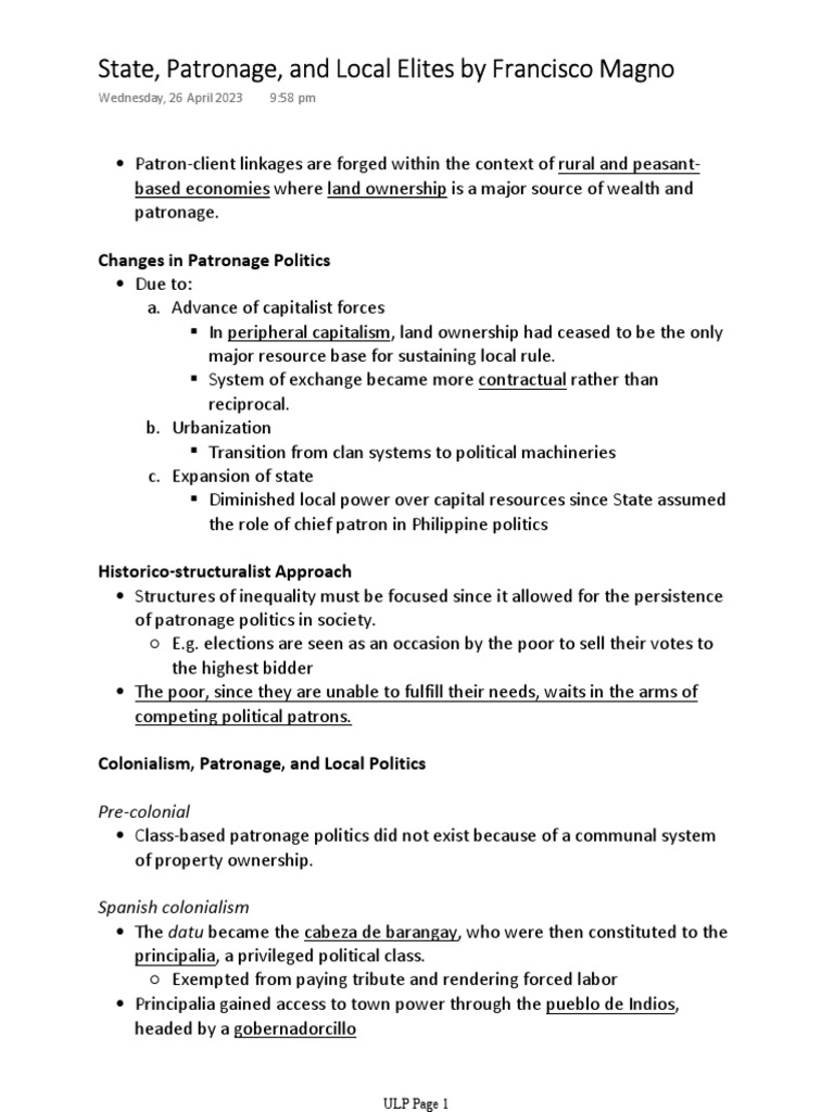 Evolution of Local Elites in Philippine Politics | PDF | Philippines ...