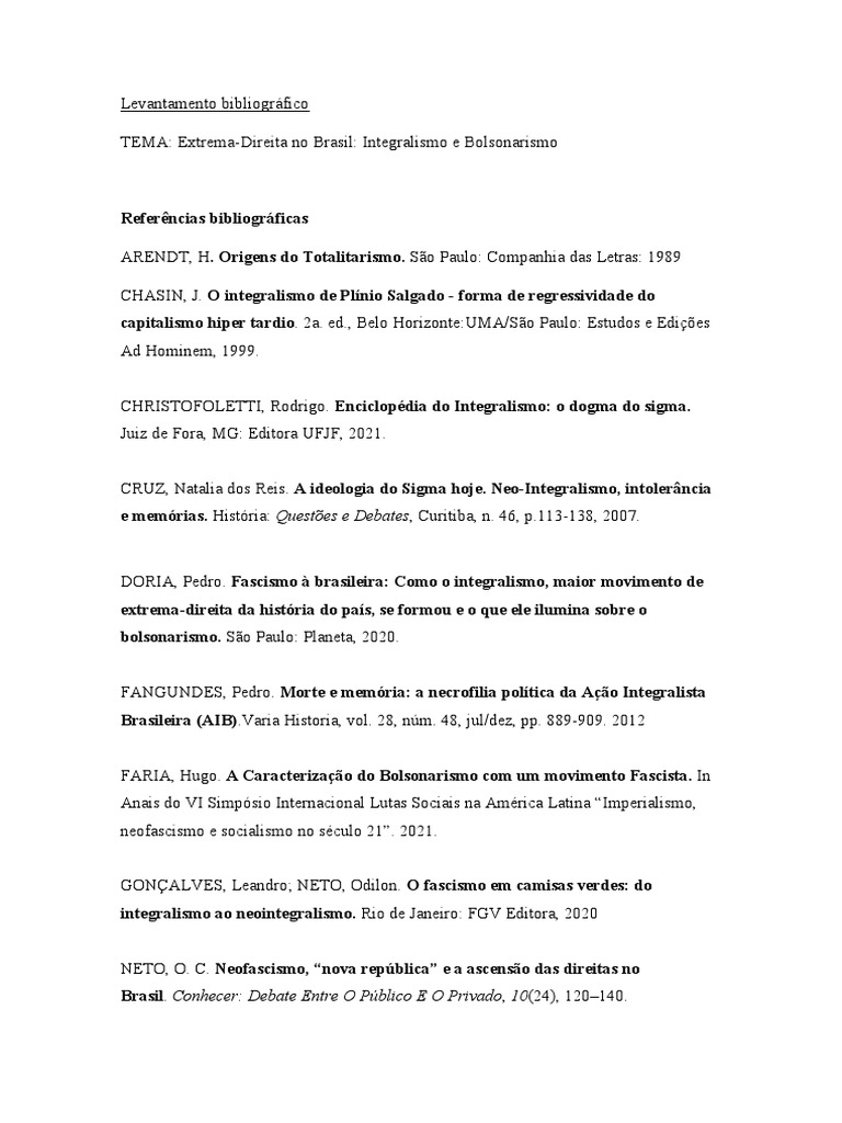 LEVANTAMENTO BIBLIOGRÁFICO Extrema-Direita | PDF
