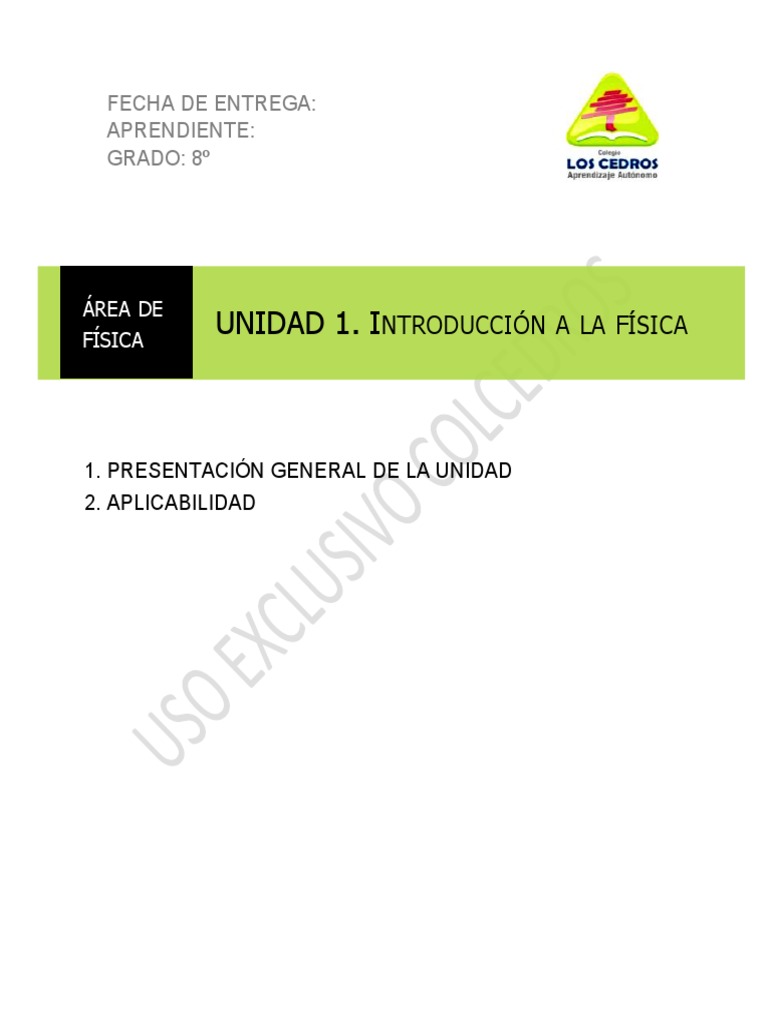 Unidad 1 - Grado 8° - Física | PDF | Kilogramo | Metrología
