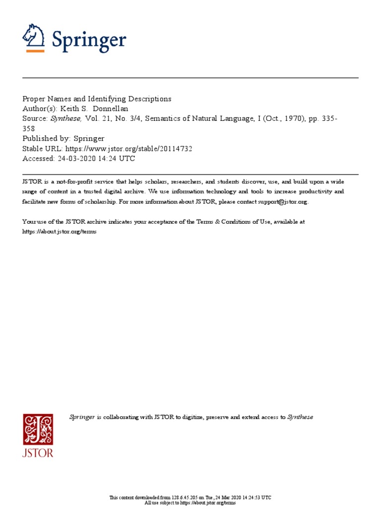 Donnellan - Proper Names & Identifying Descriptions | PDF