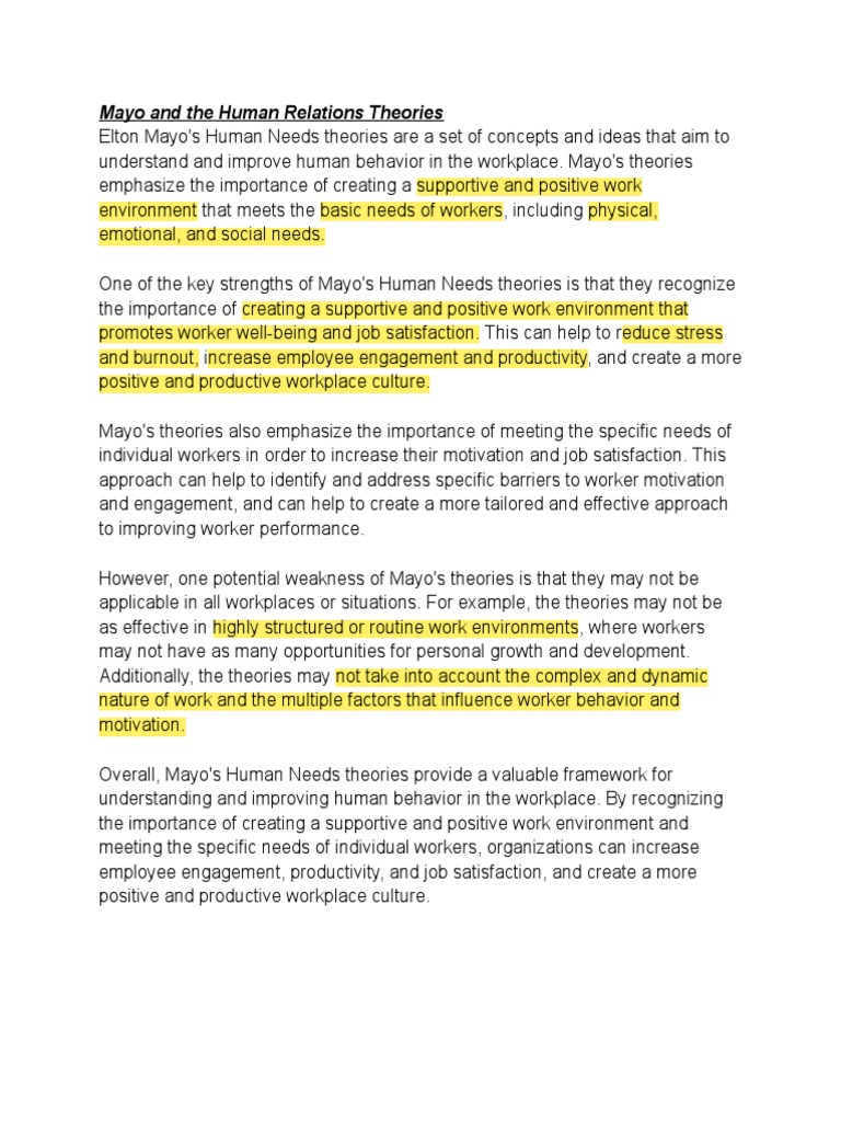 Mayo and The Human Relations Theories | PDF