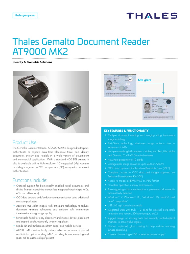 Brosur Thales Gemalto Reader AT9000 MK2 | PDF | Usb | Radio Frequency Identification
