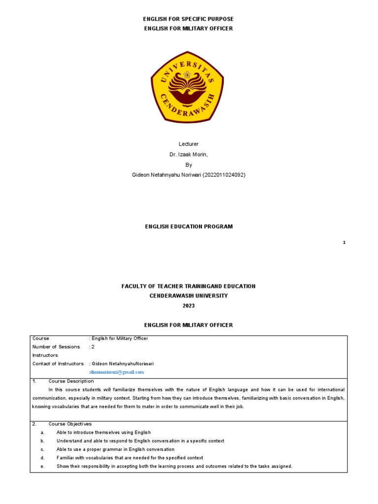 Syllabus ESP English For Military Officer | PDF | English Language ...