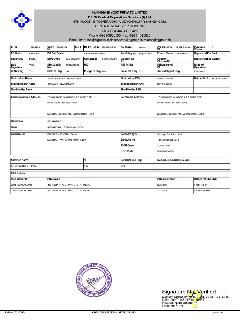 NJ India Invest Private Limited DP of Central Depository Services (I ...