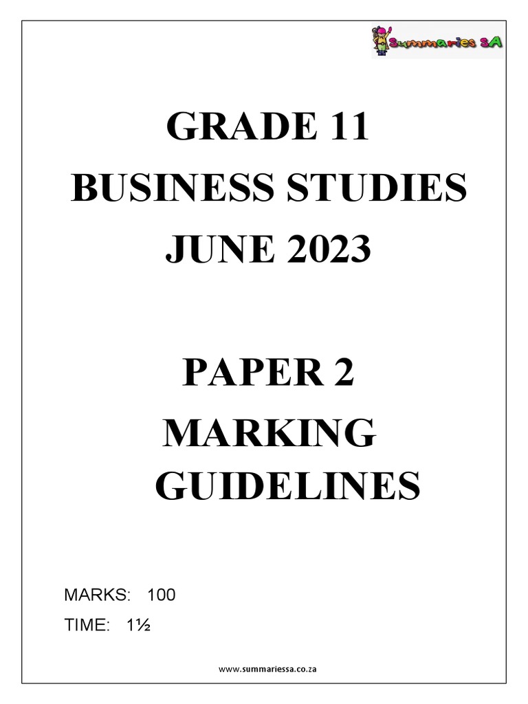 Grade 11 Business Studies BS Paper 2 June Exam MEMO 2023 DAN COE 2bpe9c ...