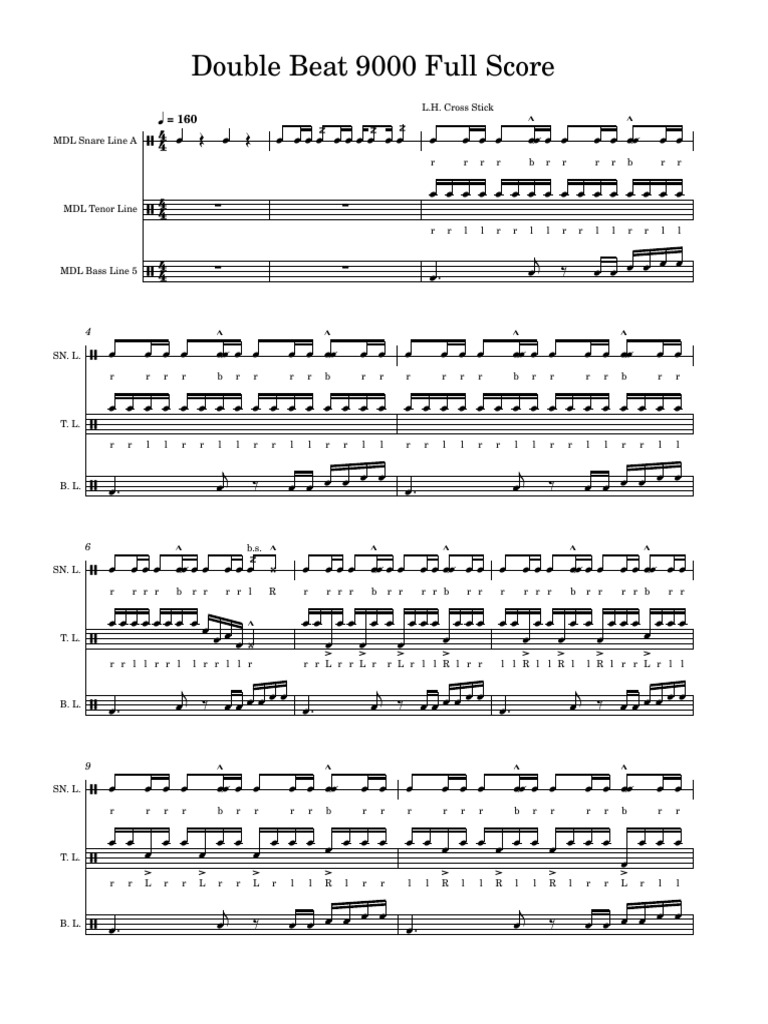 Double Beat 9000 Full Score | Download Free PDF | Rhythm And Meter | Musical Instruments