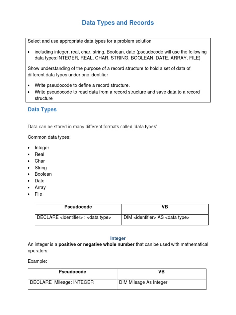 Data Types and Records | Download Free PDF | Data Type | Boolean Data Type Data Types and Records | Download Free PDF | Data Type | Boolean Data Type