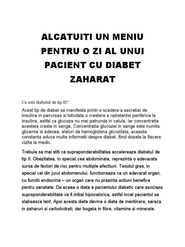 MENIU PACIENT CU DIABET ZAHARAT | PDF