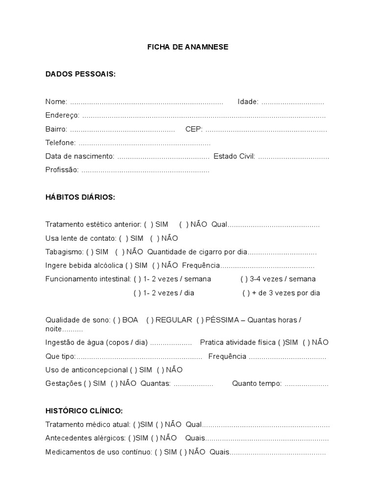 FICHA DE ANAMNESE Pronta | PDF