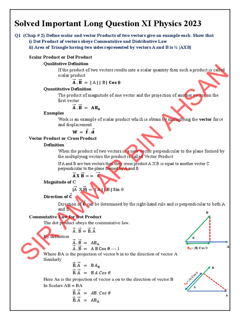 XI PHYSICS - IMPORTANT SOLVED LONG Q/A - 2023 - By: Sir AMMR BIN AHSAN ...