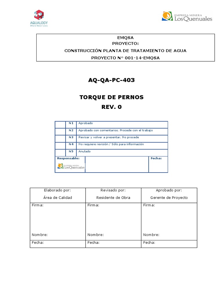 PROCEDIMIENTO 403 - Torque de Pernos | PDF | Tornillo | Ingeniería mecánica