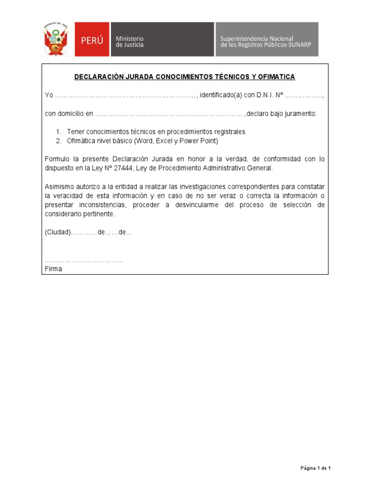 12. Declaración Jurada de Conocimientos Técnicos | PDF