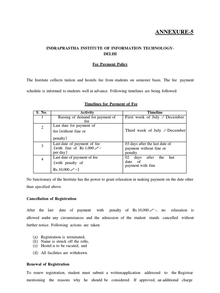 Annexure-5 (Tution and Hostels Fee Payment Policy) | PDF
