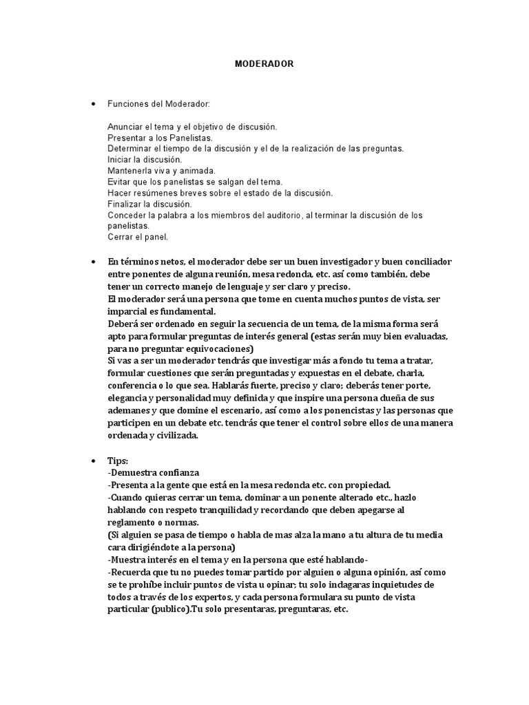 FUNCIONES DE UN MODERADOR | PDF