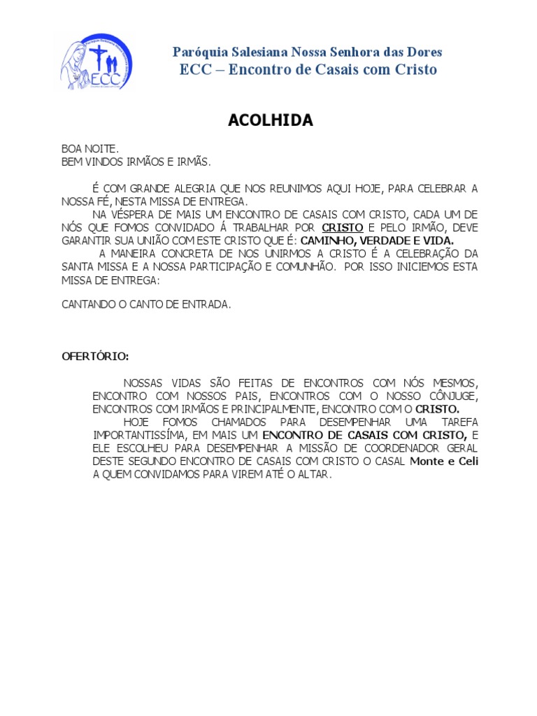 Acolhida - Missa de Entrega | PDF Acolhida - Missa de Entrega | PDF