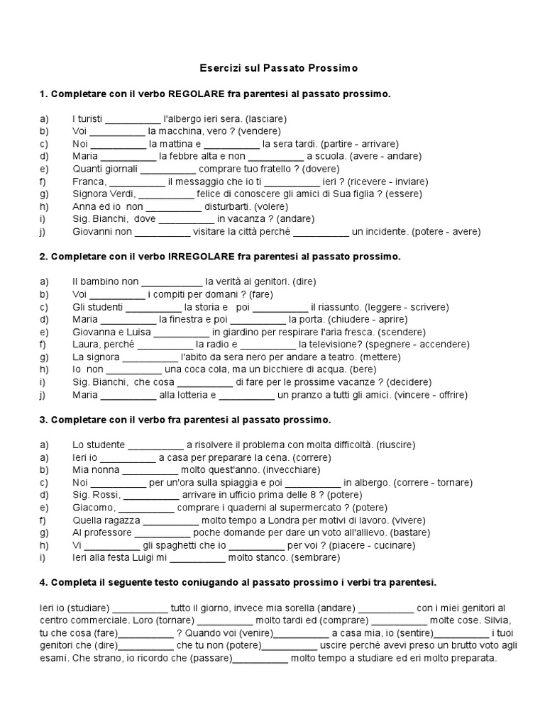 Esercizi Sul Passato Prossimo | PDF
