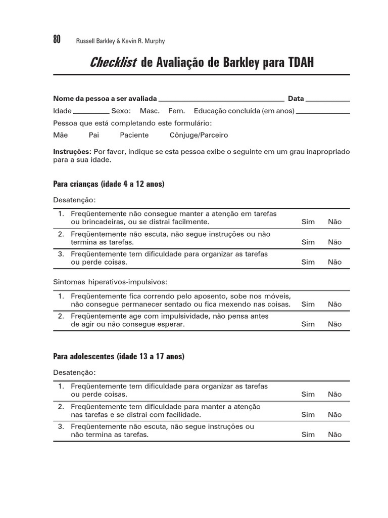 Escala Barkley de TDAH | PDF | Transtorno de déficit de atenção e ...