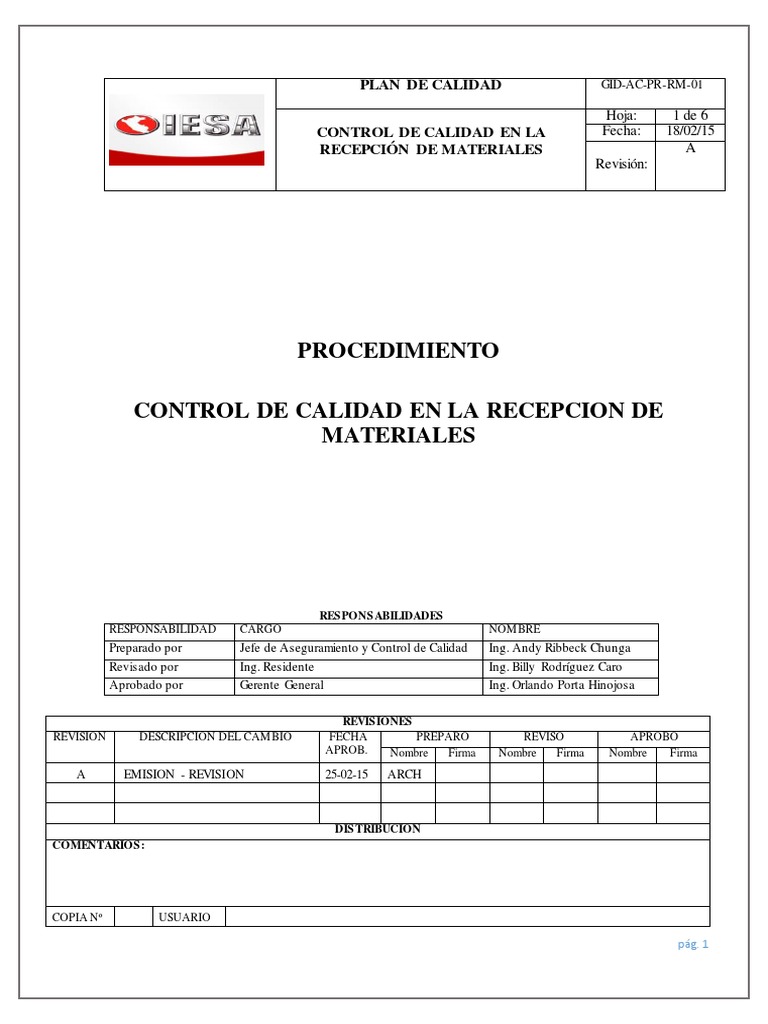 Gid-Ac-Pr-Rm-01 Recepcion de Materiales | PDF
