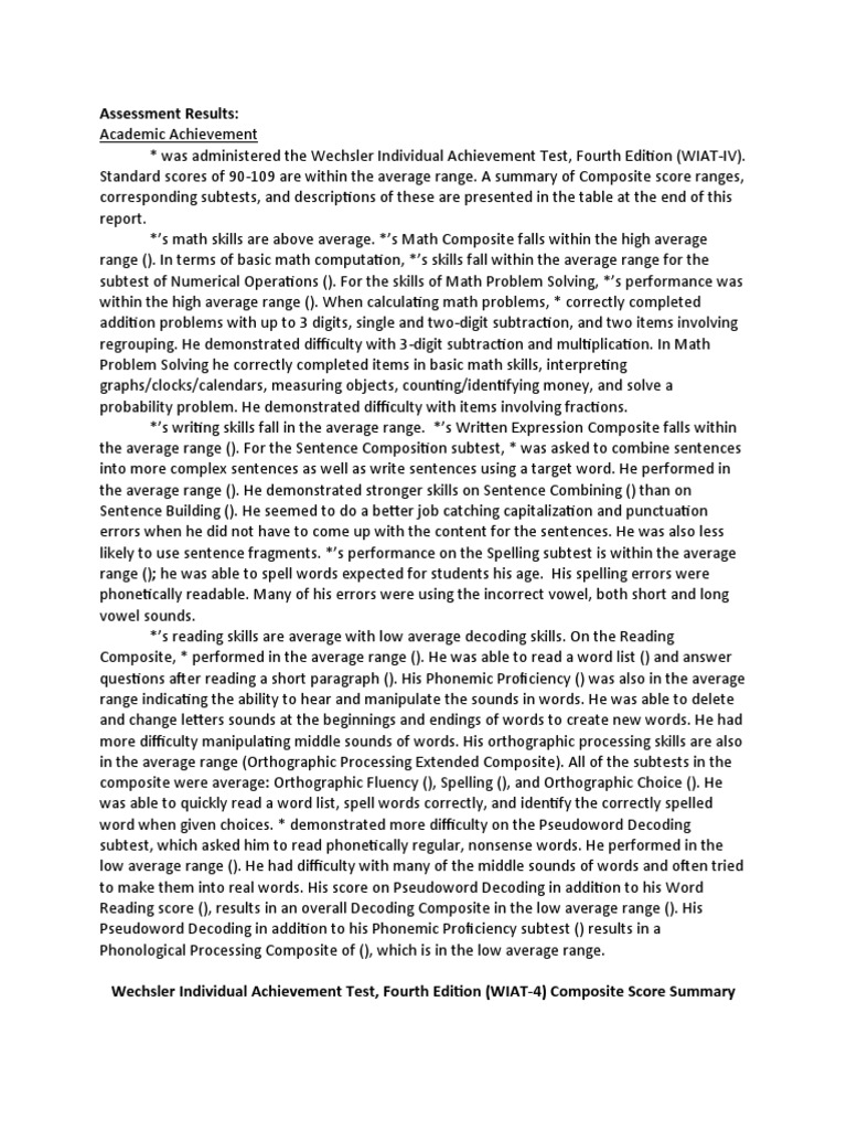 WIAT-4 Template and Chart | PDF | Language Arts & Discipline