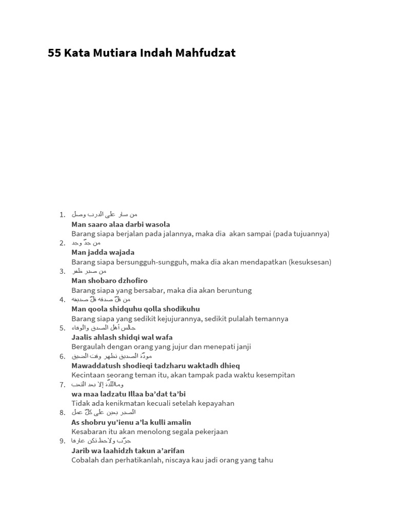 55 Kata Mutiara Indah Mahfudzat BAHASA ARAB | PDF