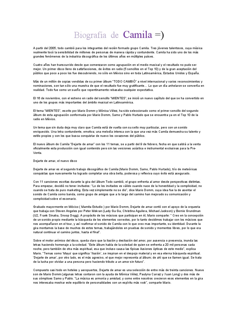 Biografía de Camila | PDF
