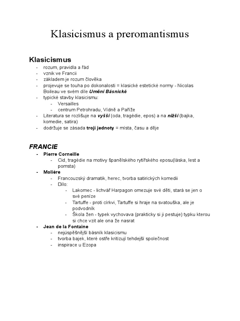 Klasicismus A Preromantismus | PDF