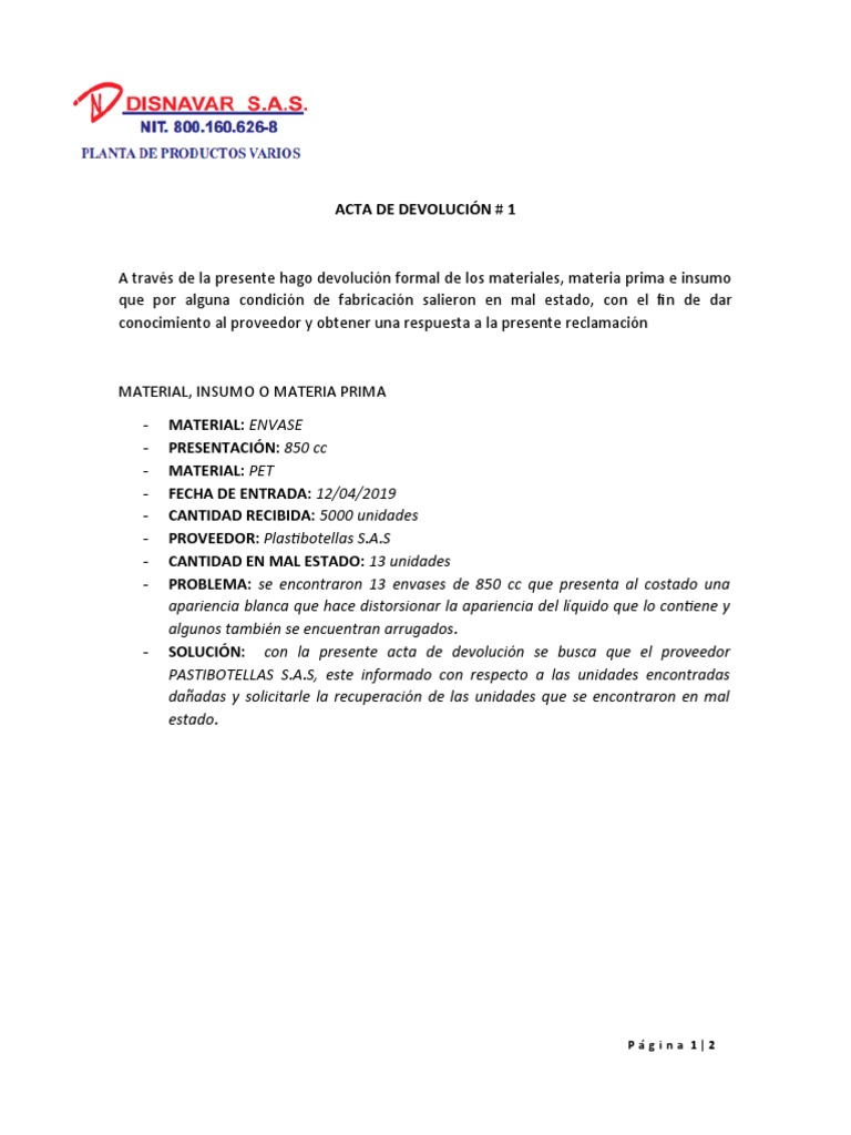 Acta de Devolución | PDF