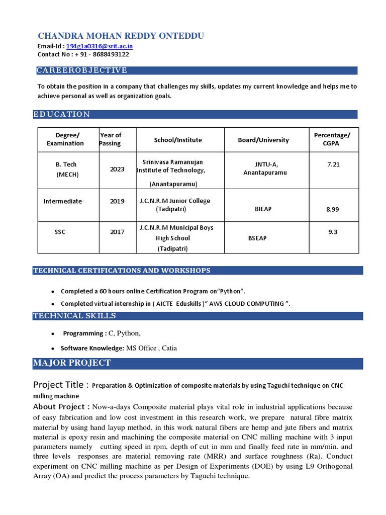 Resume of Chandra Mohan Reddy | PDF | Composite Material | Numerical ...