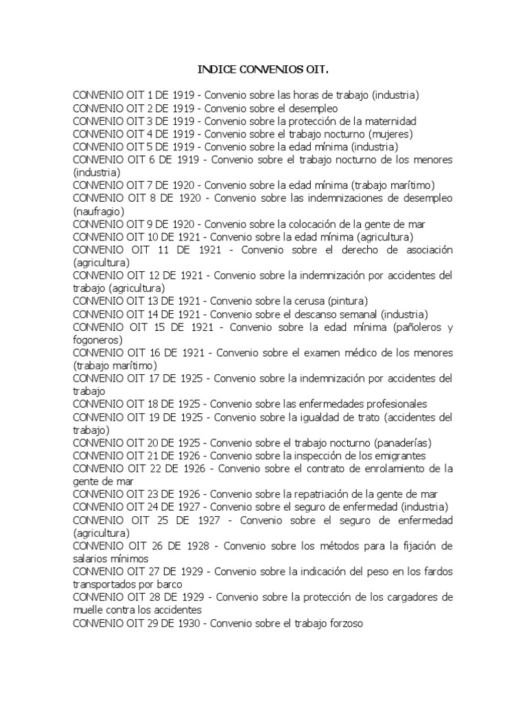 Indice Convenios OIT | PDF | Organización Internacional del Trabajo | Salario