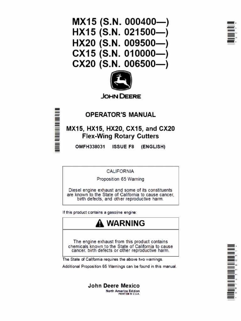 Flex Wing Rotary Cutter (John Deere) MX15-HX15-HX20-CX15-CX20 Operator ...