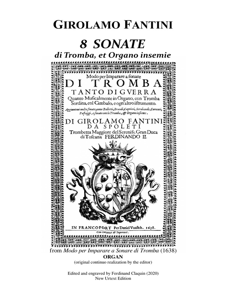 Fantini, G. 8 Sonate Di Tromba, Et Organo Insemie (Orgue Avec Réalisation Du Continuo) | PDF ...