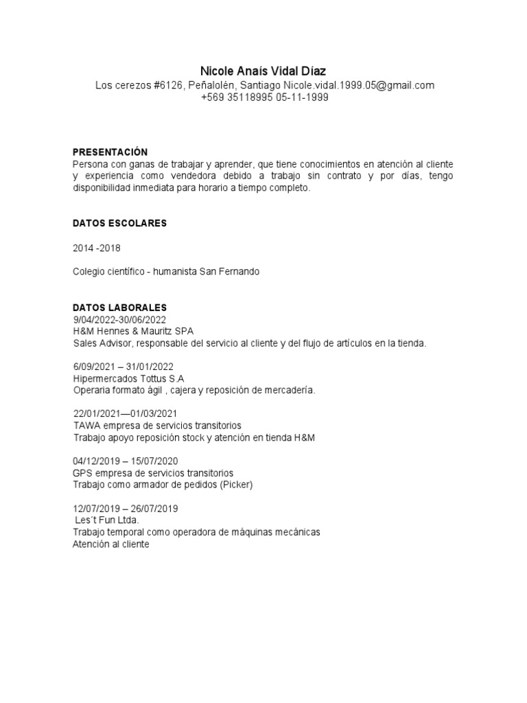 CV Nicole Vidal 2022 | PDF