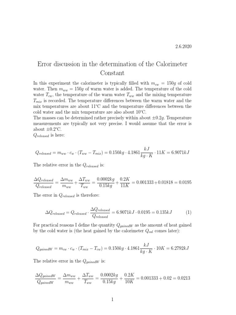 Error Calorimeter Constant | PDF | Temperature | Heat