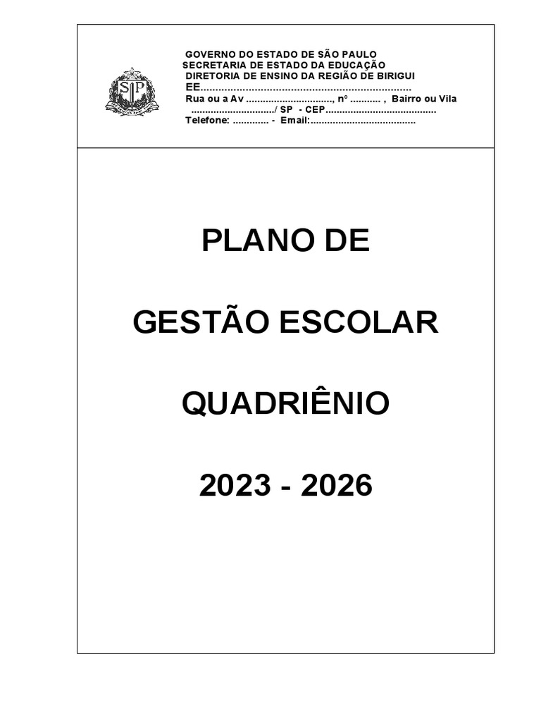 3) Capa Do Plano de Gestão Escolar-2023-2026 | PDF 3) Capa Do Plano de Gestão Escolar-2023-2026 | PDF
