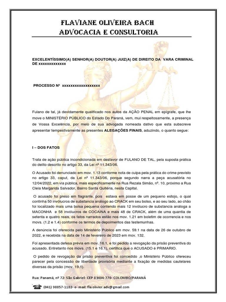 ALEGAÇÕES FINAIS POR MEMORIAIS CRIME DE TRAFICO | PDF