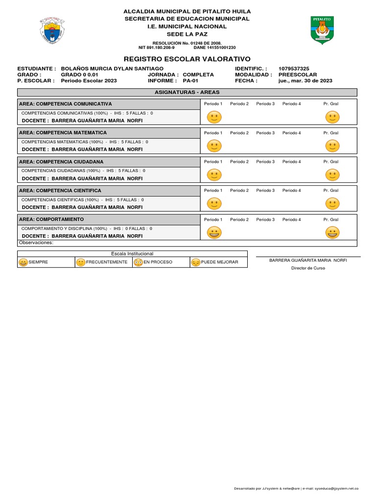 Registro Escolar Valorativo | PDF | Etapas educativas