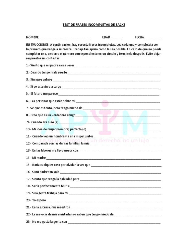 Test de Frases Incompletas de Sacks | PDF