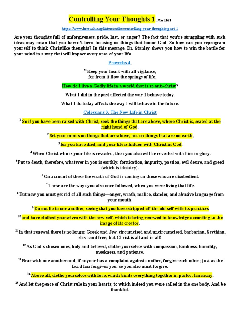 Controlling Your Thoughts | PDF | Jesus | Love