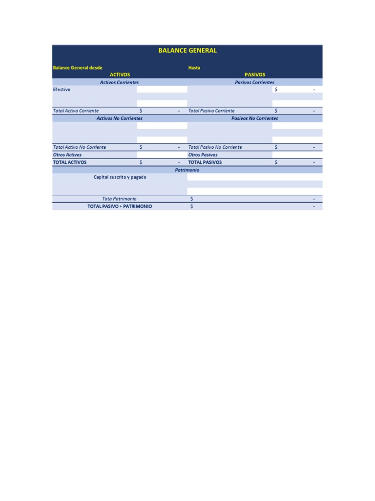 Plantilla Basica para Un Balance General | PDF
