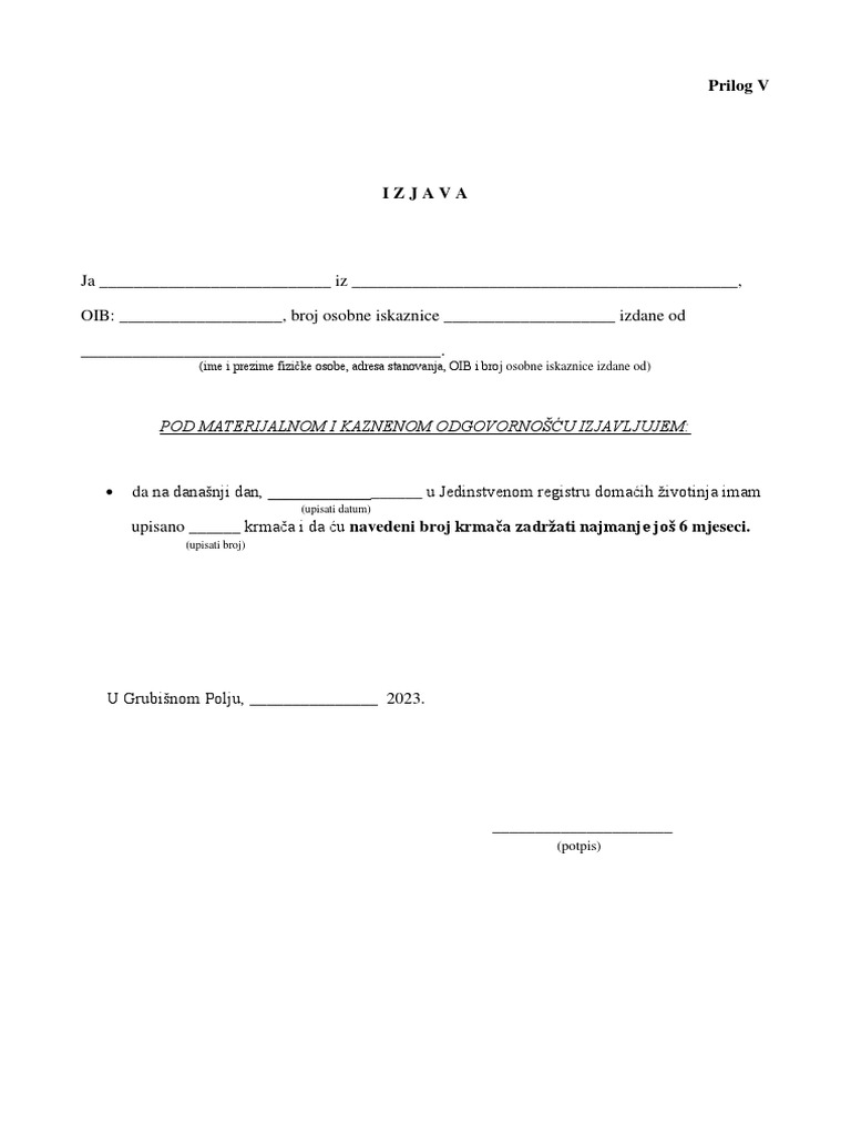 Izjava o broju krmaüa | PDF